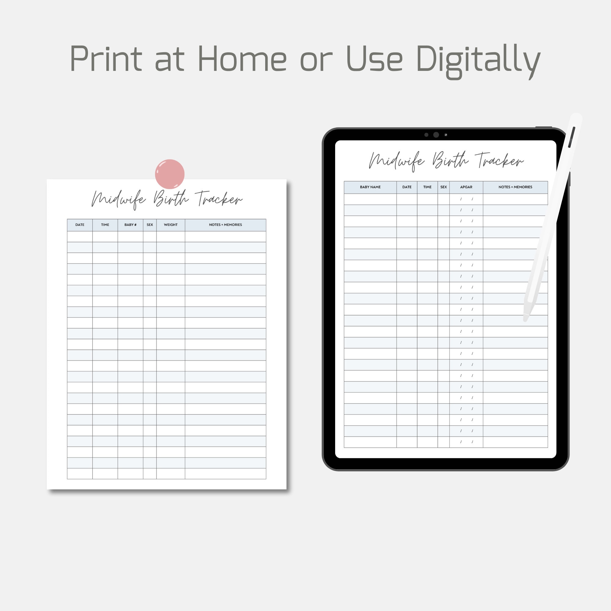 Printable Midwife Birth Tracker, Student Midwife Delivery Log, Midwife ...