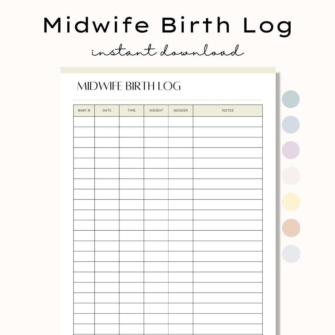 Printable Midwife Birth Log Student Midwife Delivery Log - Etsy