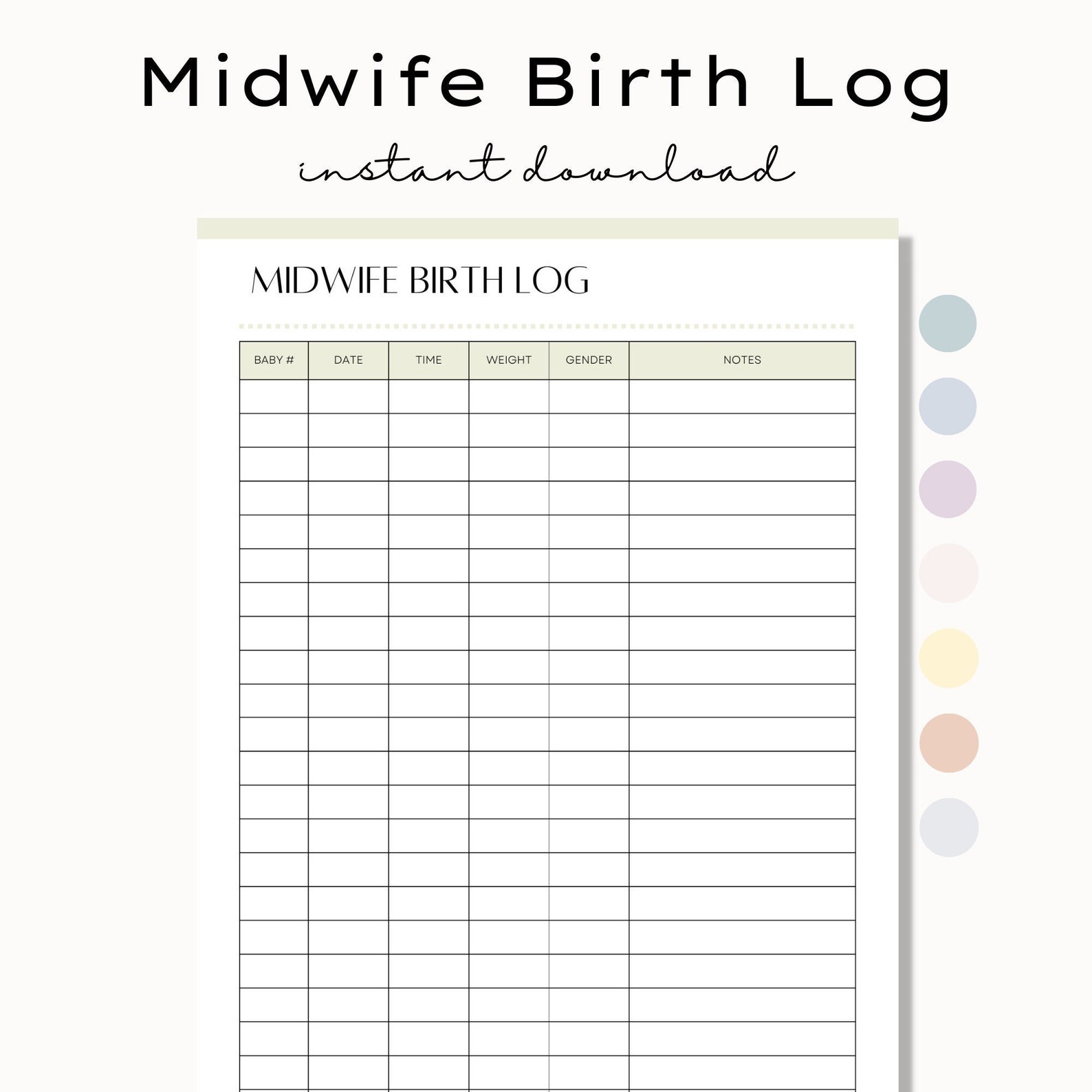 Printable Midwife Birth Log Student Midwife Delivery Log - Etsy