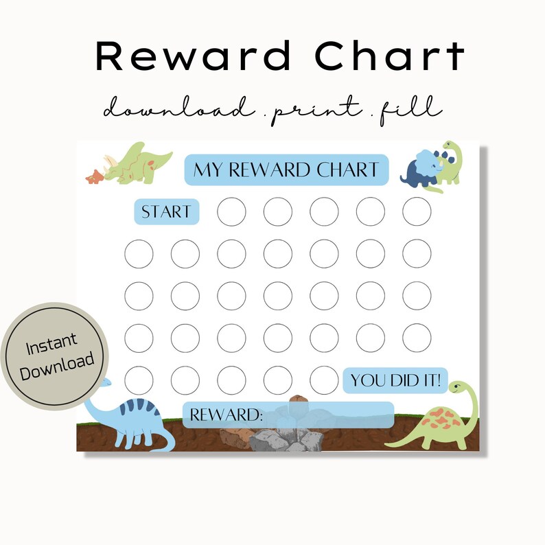 Dinosaur Reward Chart Printable Sticker Chart Dinosaur - Etsy