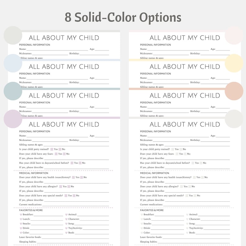 Printable Daycare All About Me Form, Child Information Sheet, Daycare ...