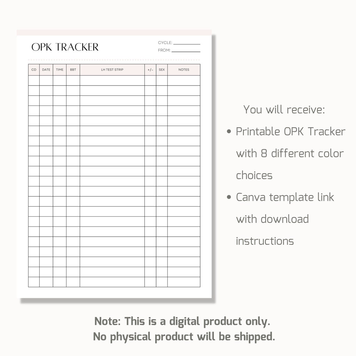 Printable OPK Ovulation Test Tracker Fertility Tracker TTC - Etsy