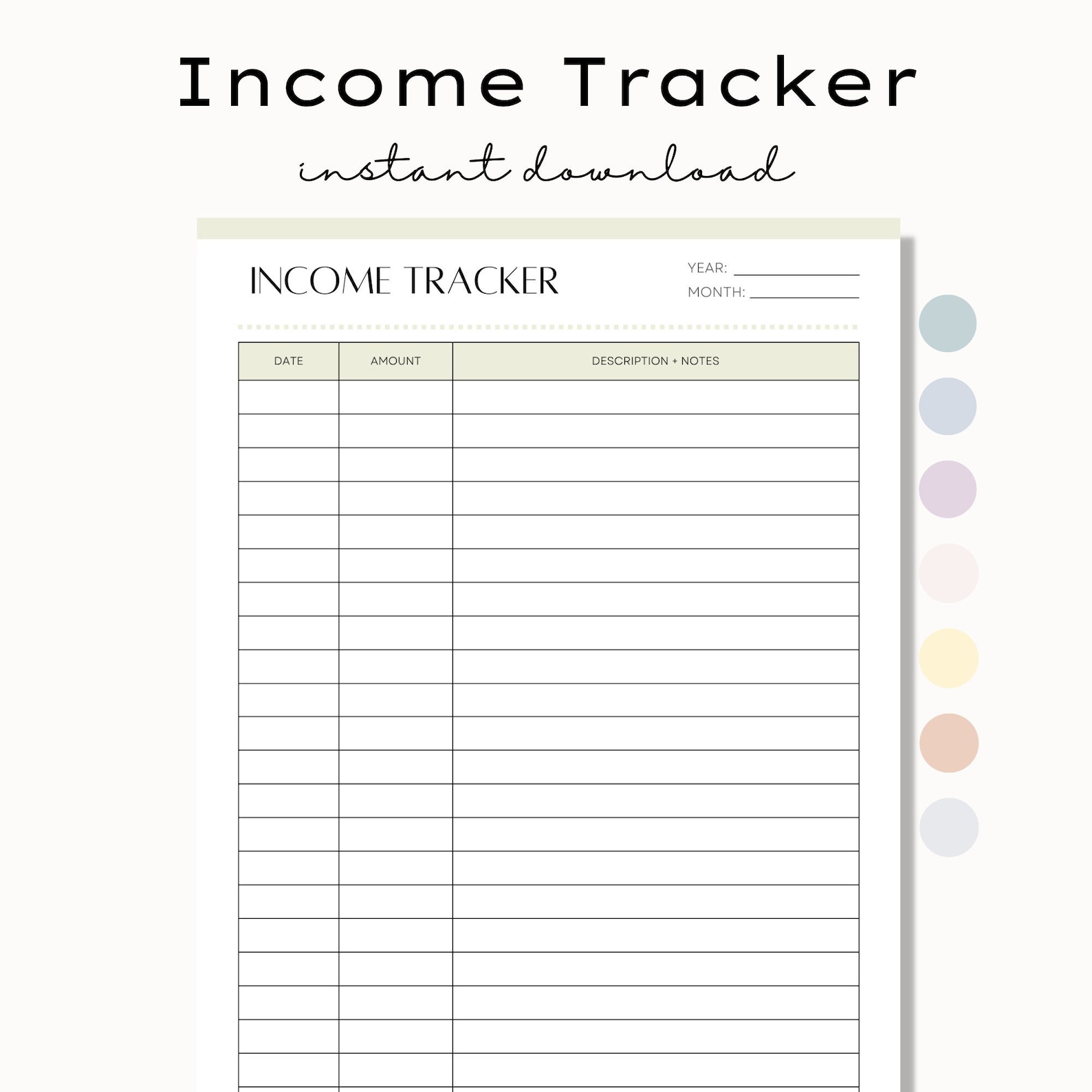 Printable Income Tracker Sheet, Income Planner, Finance Planner, Income ...
