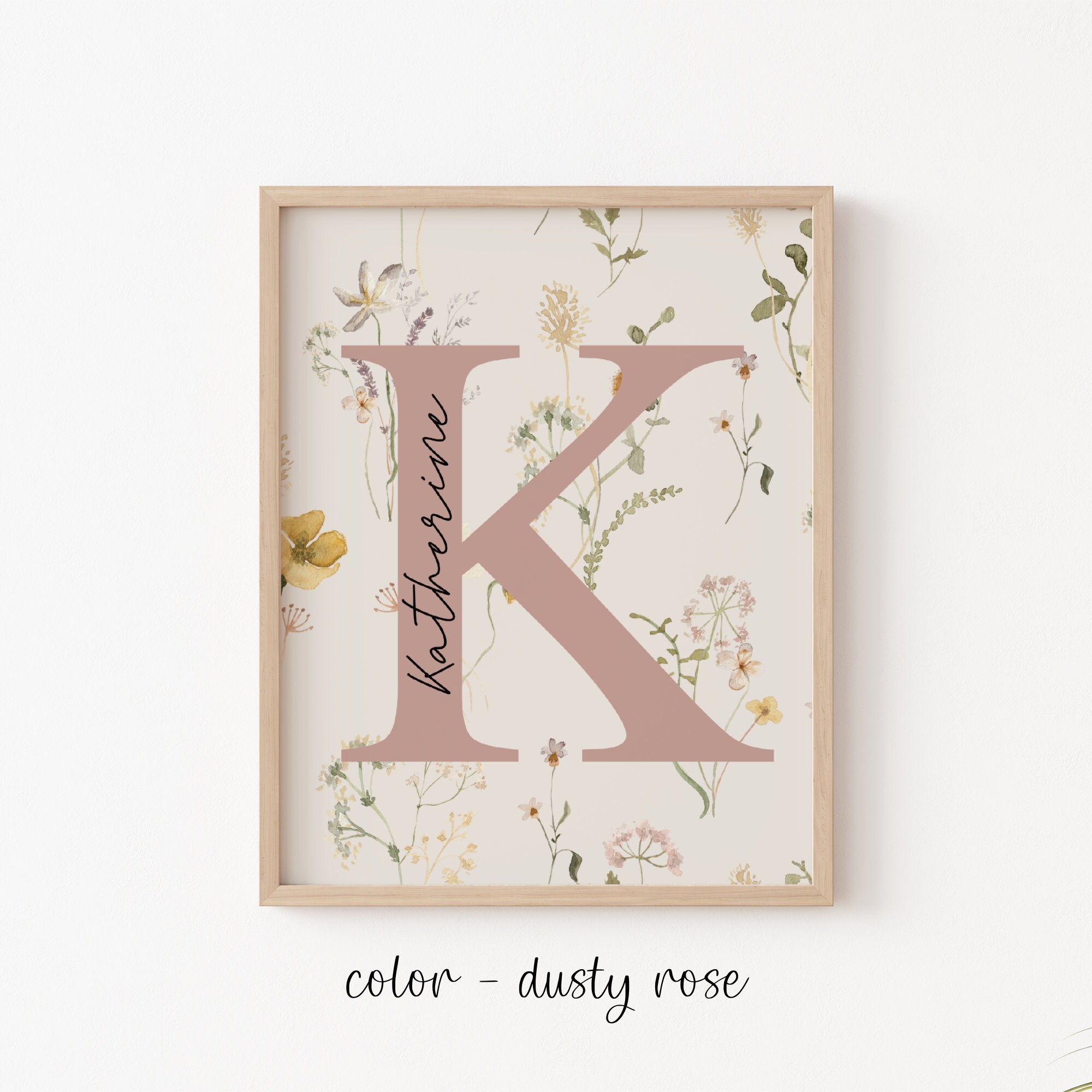 Custom Floral Initial Print, Wildflower Prints, Personalized Name Print ...