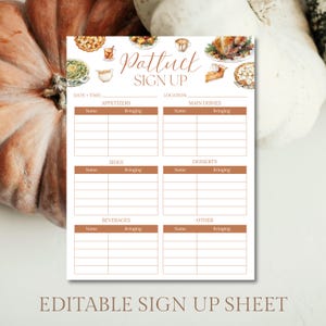 Editable Thanksgiving Potluck Sign up Sheet Template, Friendsgiving ...
