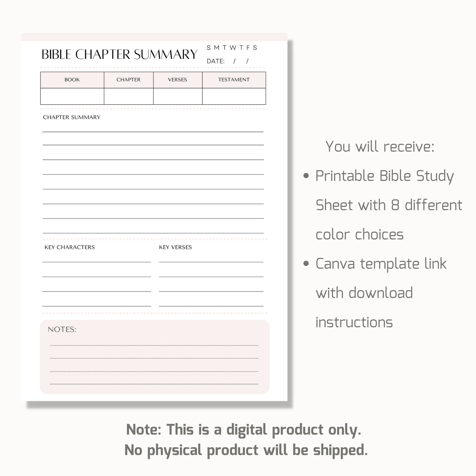 Printable Bible Study Template Bible Chapter Summary - Etsy