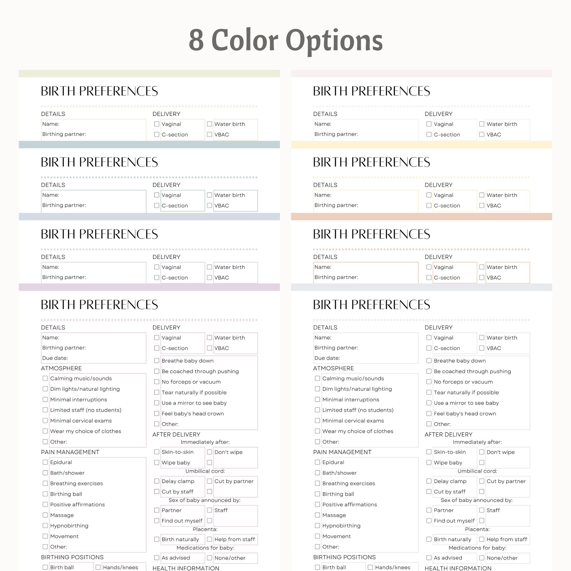 Editable Birth Plan, Birth Preferences, Editable Hospital Bag Checklist ...