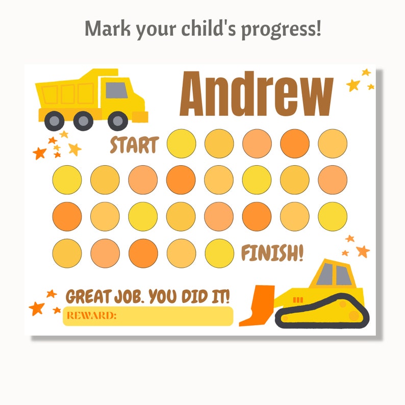 Construction Reward Chart, Printable Sticker Chart, Editable ...