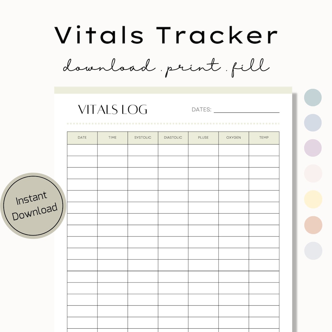 Printable Vitals Tracker Vitals Log Sheet Vital Sign Log - Etsy