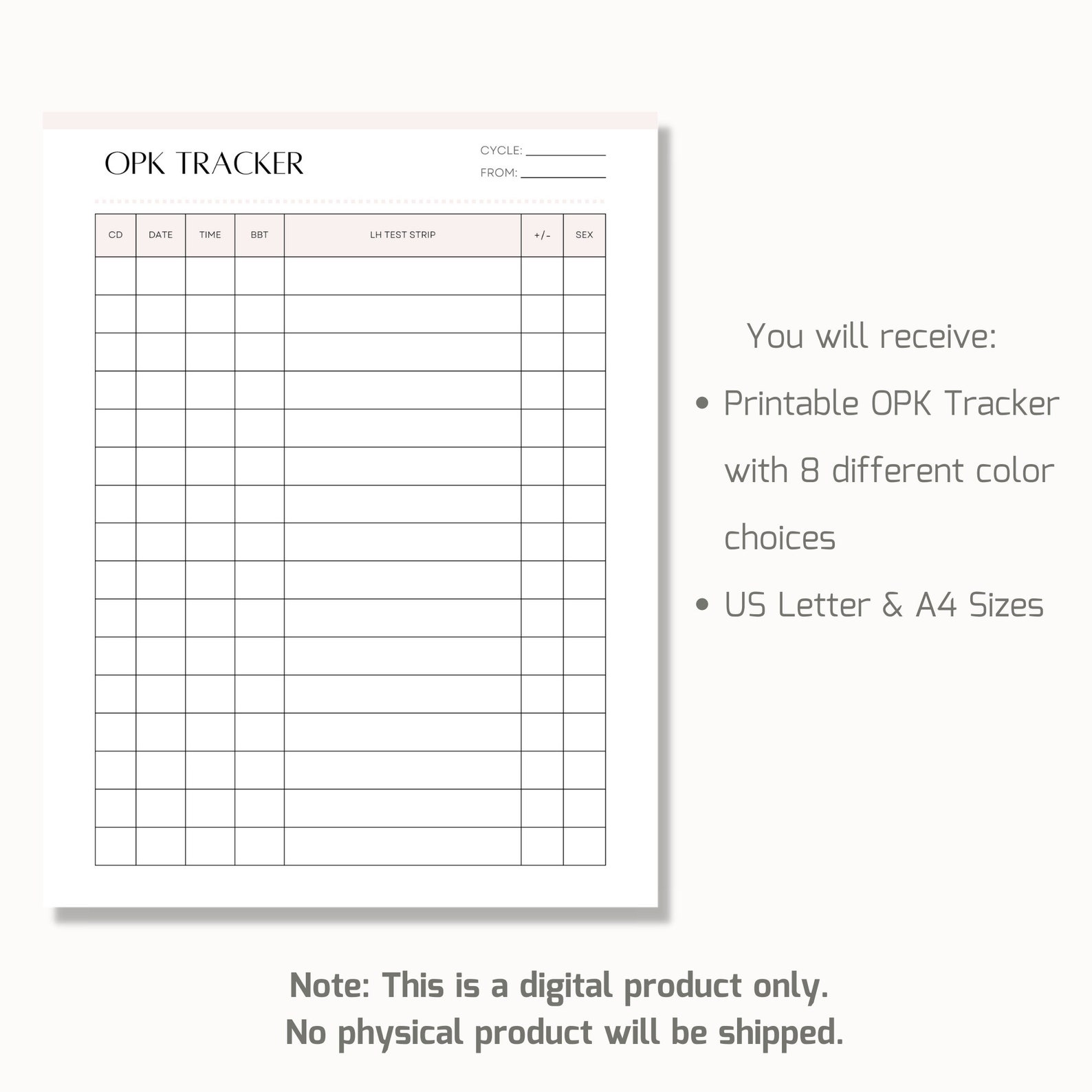 Printable OPK Ovulation Test Tracker, Fertility Tracker, TTC Planner ...