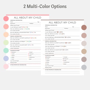 Printable Daycare All About Me Form, Child Information Sheet, Daycare ...