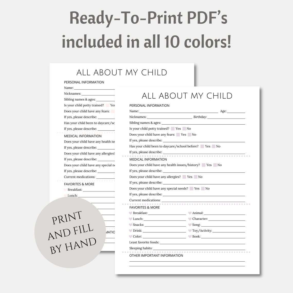 Editable All About My Child Template, Printable Daycare All About Me ...