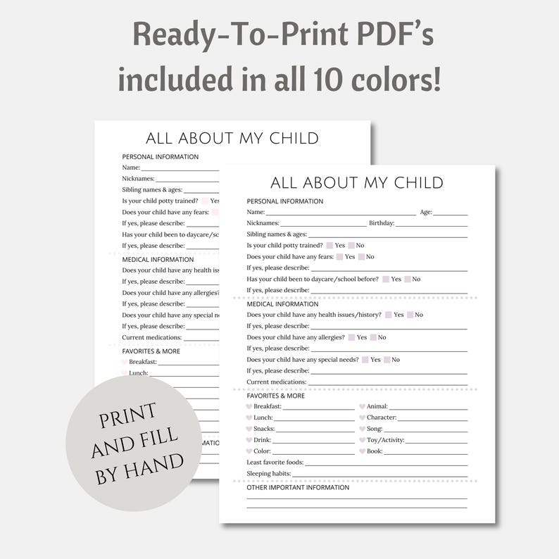 Editable All About My Child Template, Printable Daycare All About Me ...