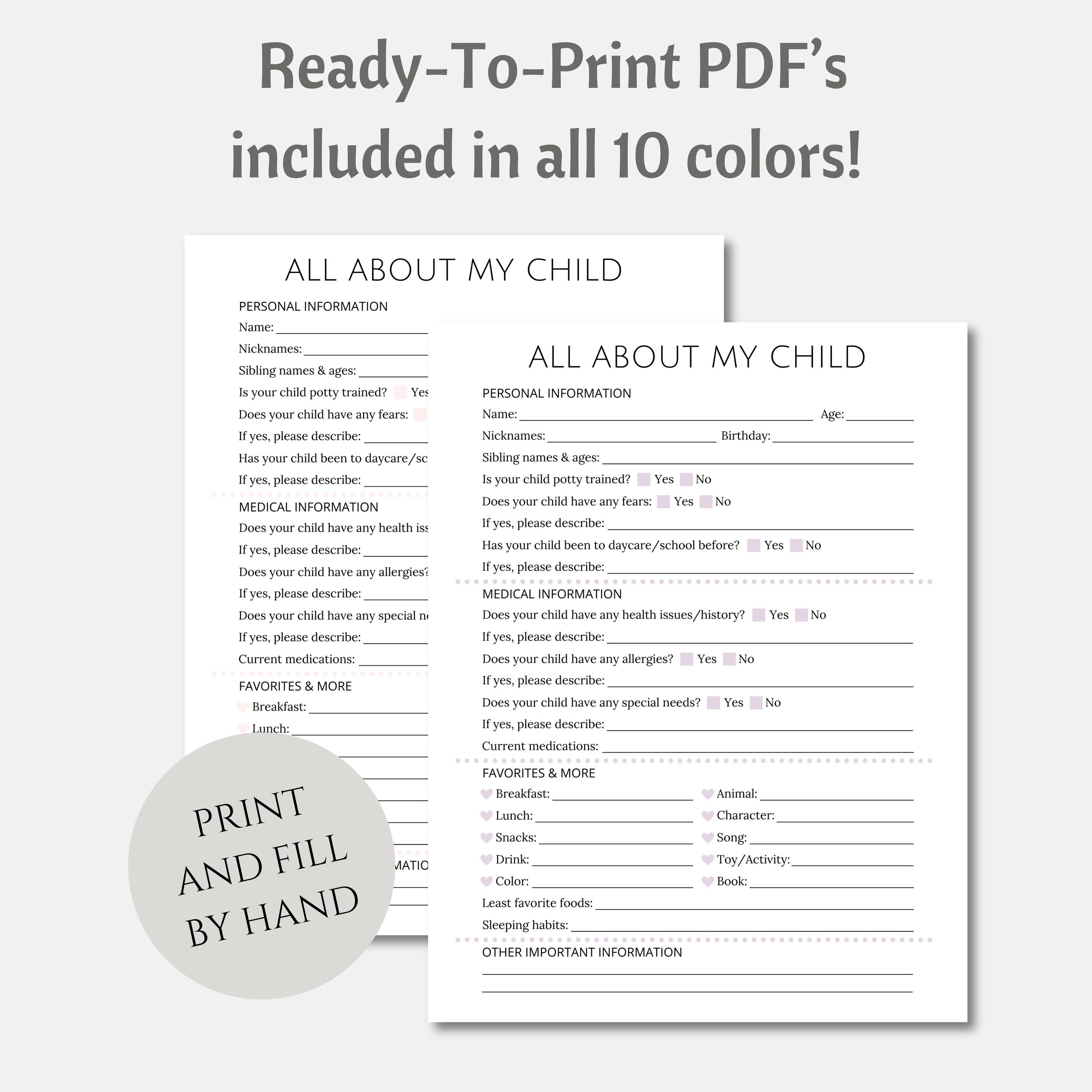 Editable All About My Child Template, Printable Daycare All About Me ...