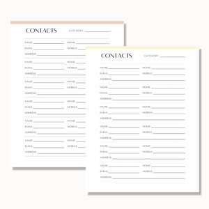 Printable Contact List Sheet, Client Contact Info, Address Book ...