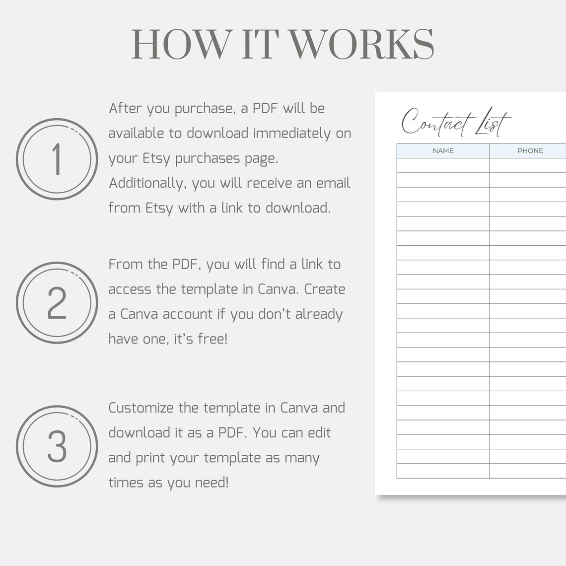 Editable Contact List Canva Template, Printable Contact List Sheet ...