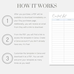 Editable Contact List Canva Template, Printable Contact List Sheet ...