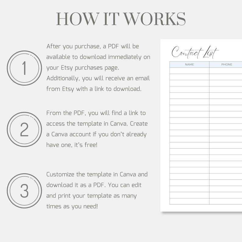 Editable Contact List Canva Template, Printable Contact List Sheet ...
