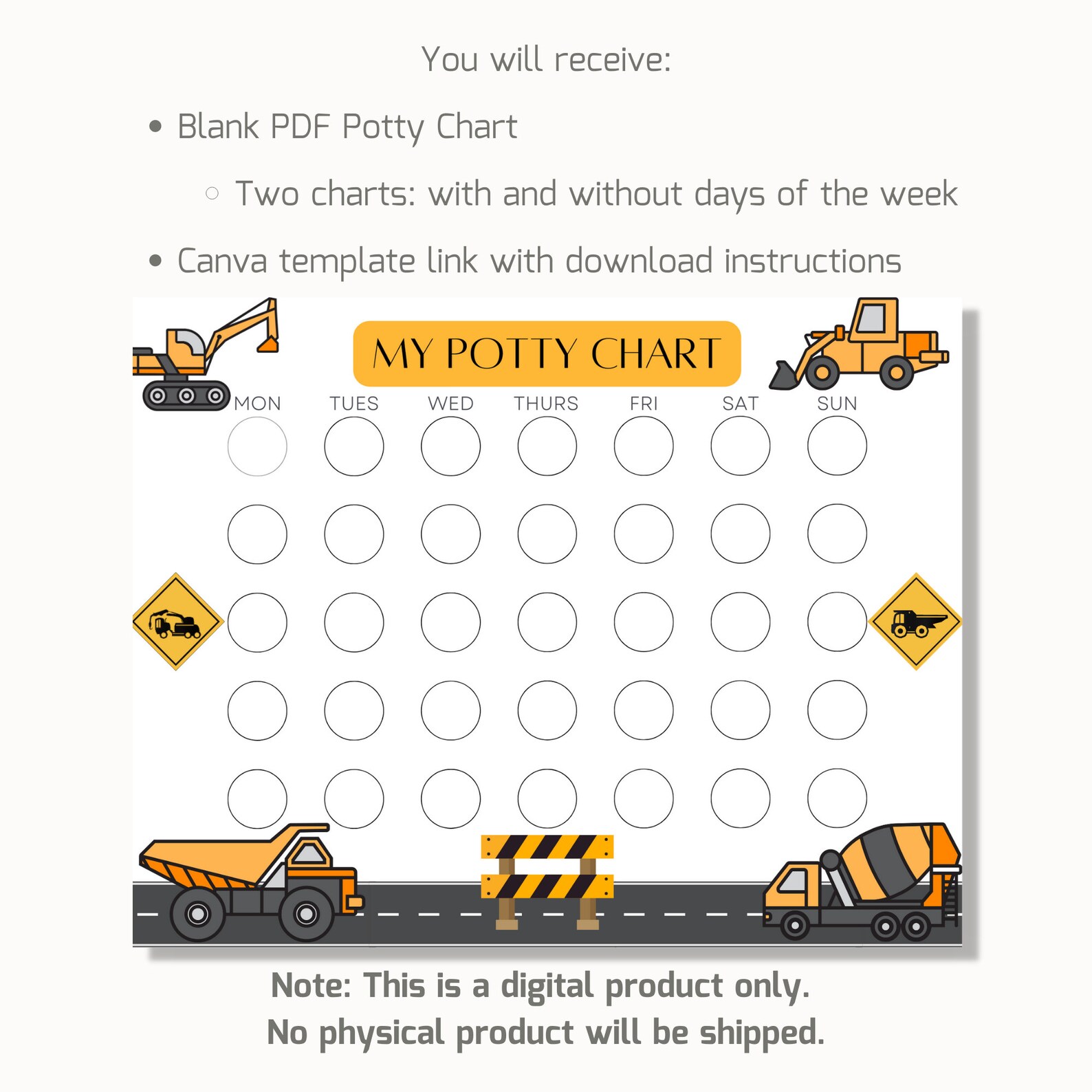 Construction Potty Chart Potty Training Chart Sticker Potty - Etsy