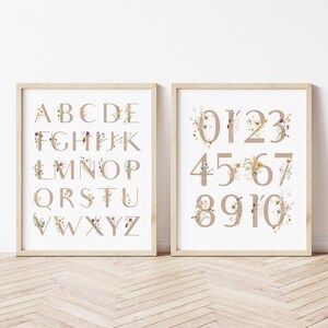 Set of 2 Wildflowers Alphabet Numbers Poster, Floral Alphabet Print ...