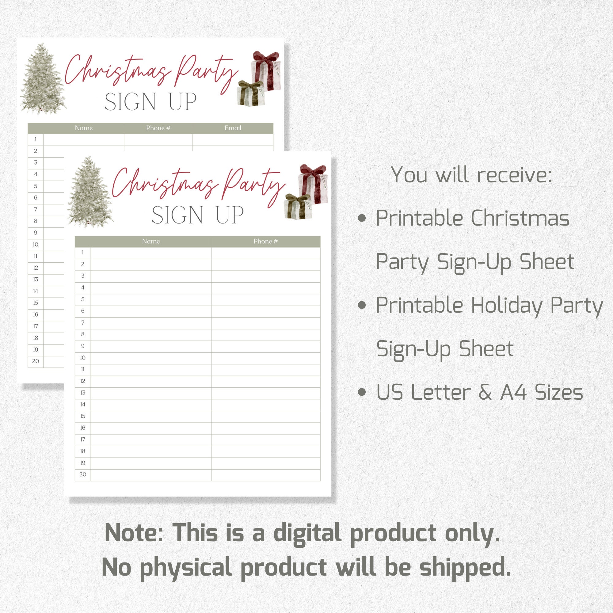 Christmas Party Sign up Sheet, Holiday Party Sign up Sheet, Printable ...