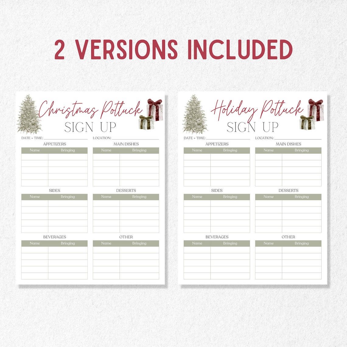 Christmas Potluck Sign up Sheet, Holiday Potluck Sign Up, Printable ...