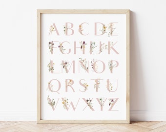 Set of 2 Wildflowers Alphabet Numbers Poster, Floral Alphabet Print ...
