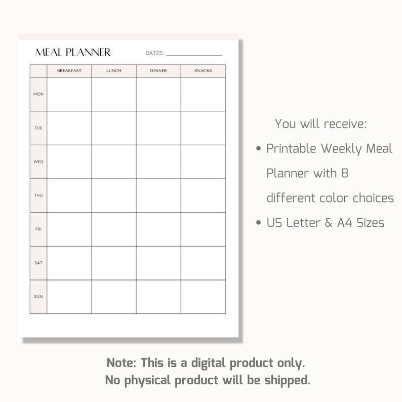 Printable Weekly Meal Planner, Weekly Meal Prep Template, Dinner Plans ...