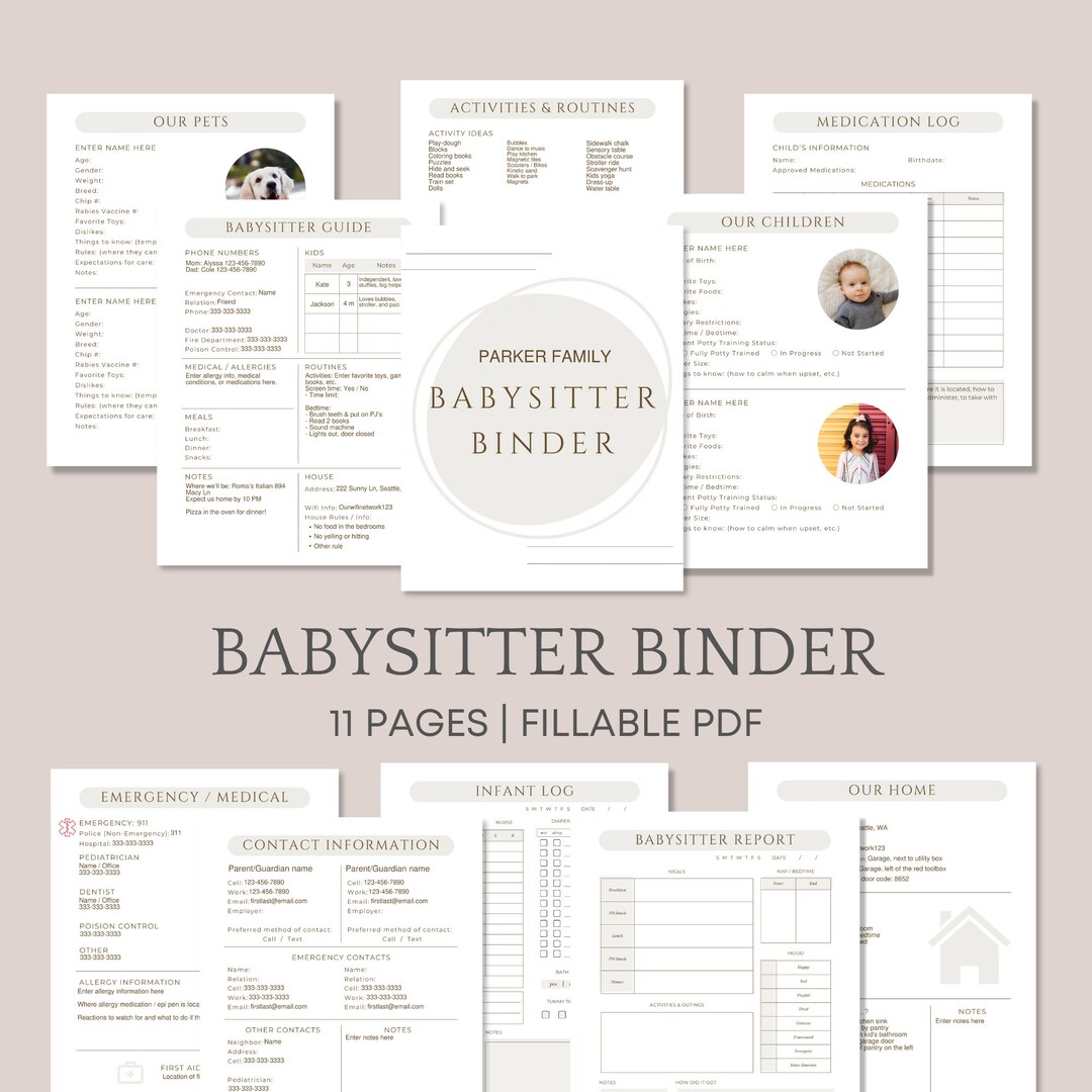 Fillable Babysitter Binder PDF, Printable Babysitter Planner, New ...