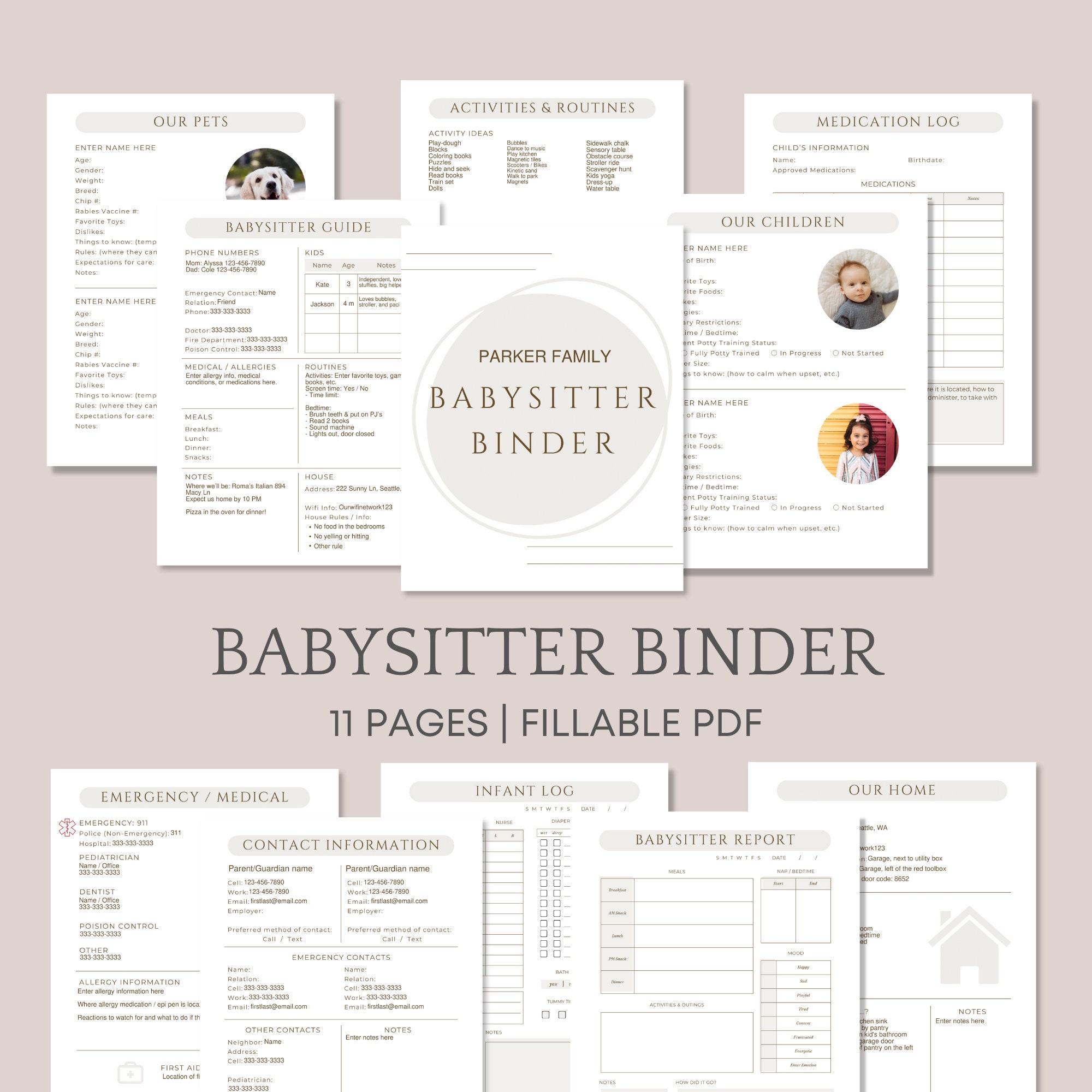 Fillable Babysitter Binder PDF, Printable Babysitter Planner, New ...