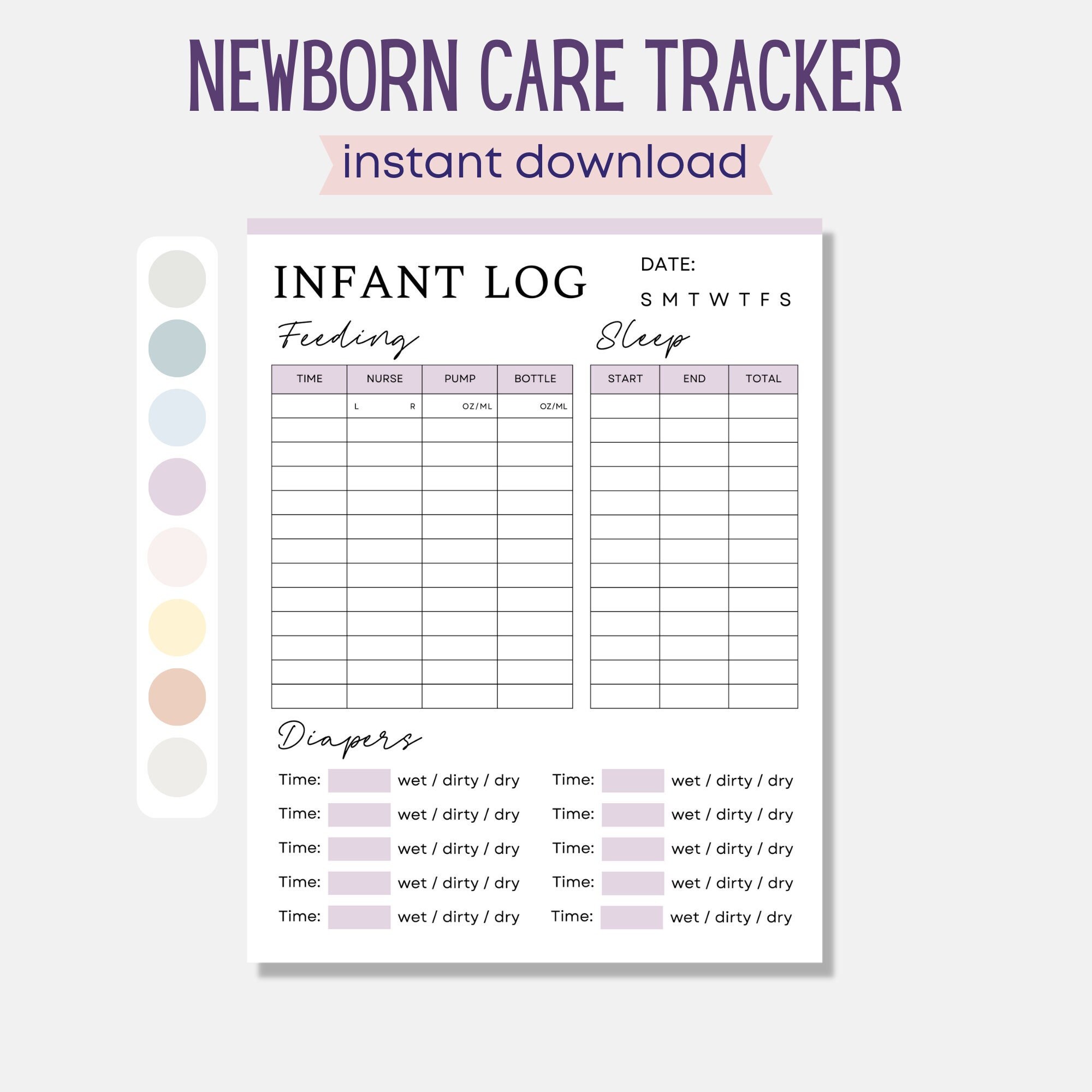 Newborn Daily Care Log, Infant Log, Breastfeeding Log, Postpartum Baby ...