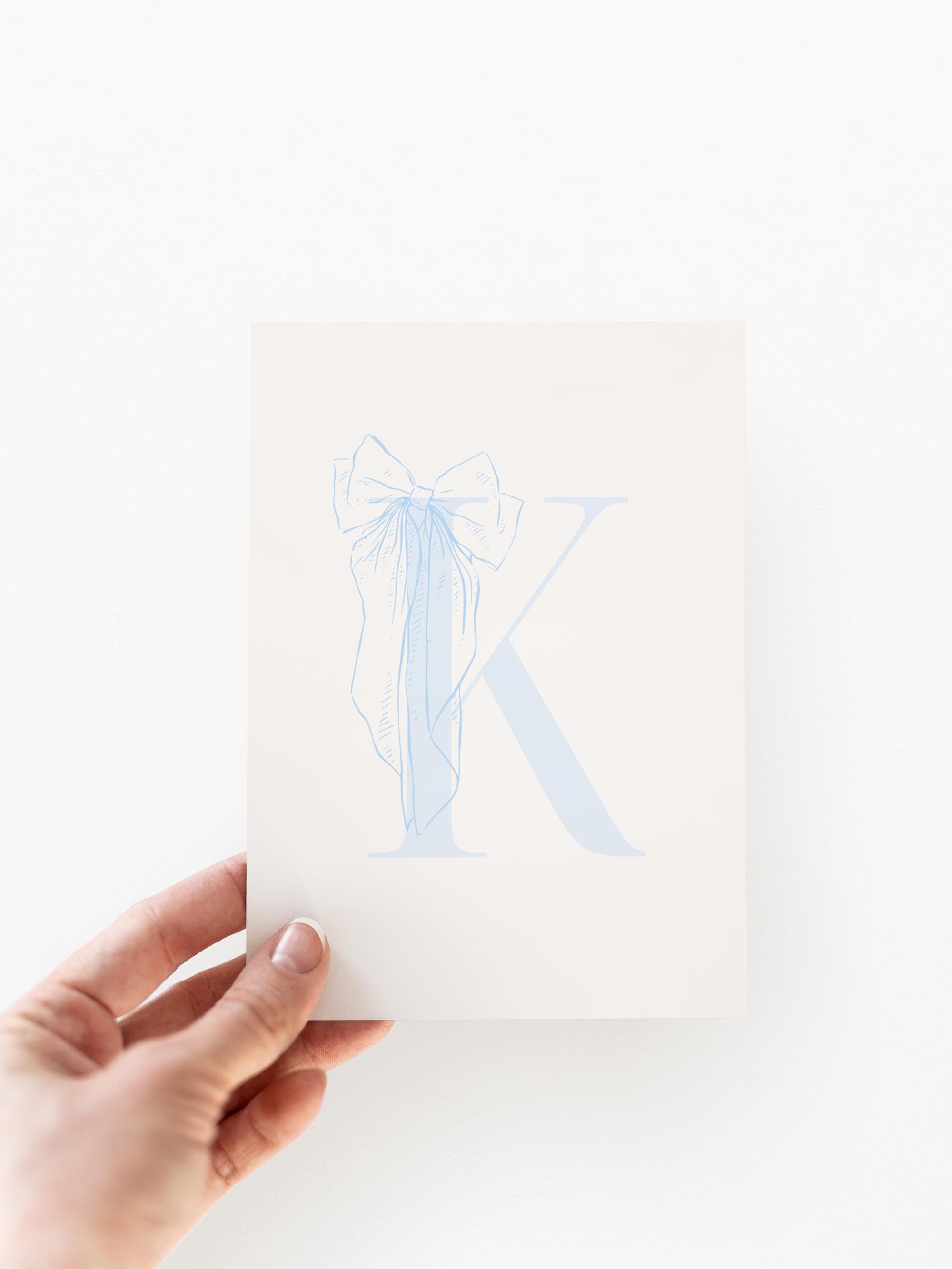 Custom Initial Print, Ribbon Bow Girls Room Decor, Personalized Girls ...
