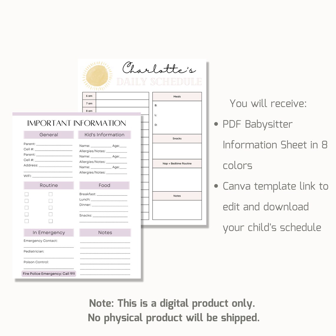 Printable Babysitter Important Information Sheet Toddler Schedule ...