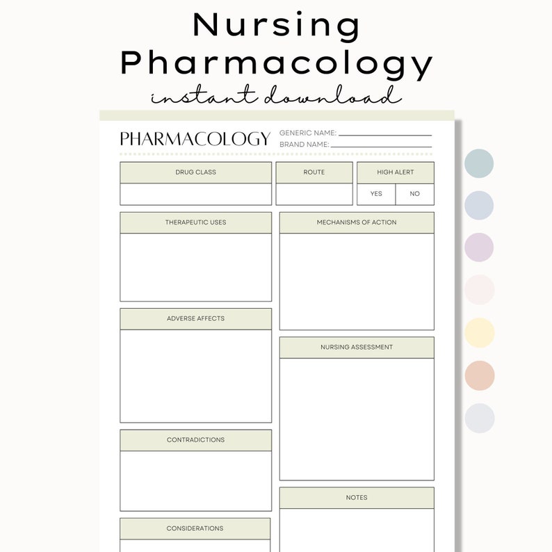 Printable Nursing Pharmacology Template, Pharmacology Notes, Nursing ...