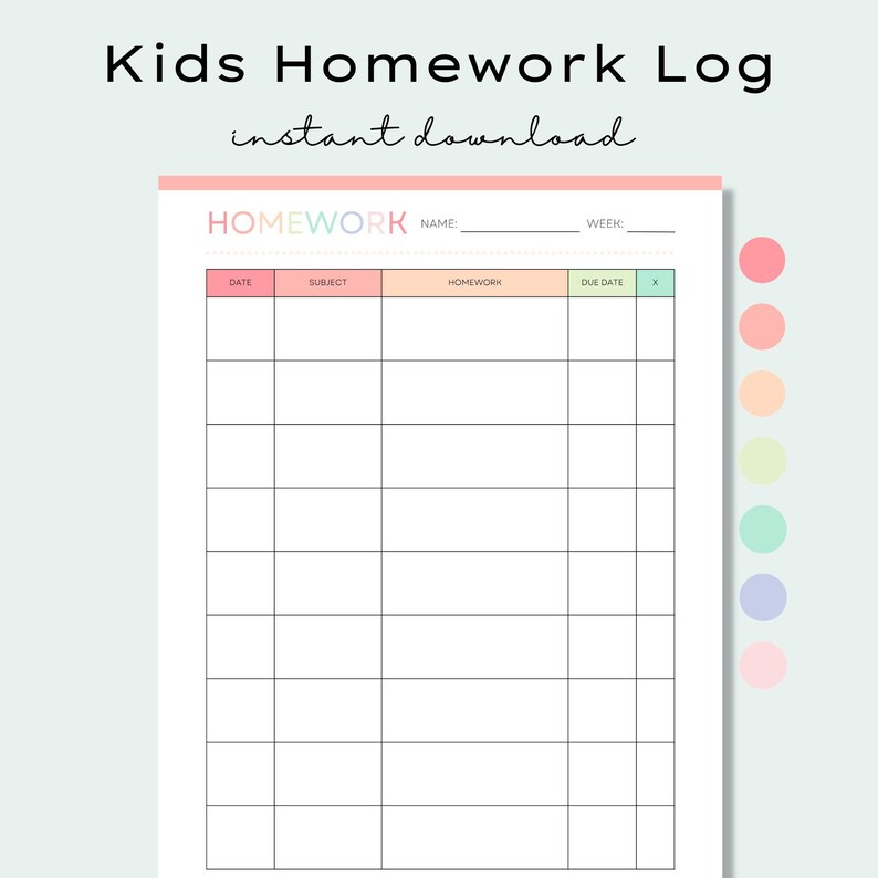 Homework Checklist, Printable Weekly Homework Log, Homework Planner ...