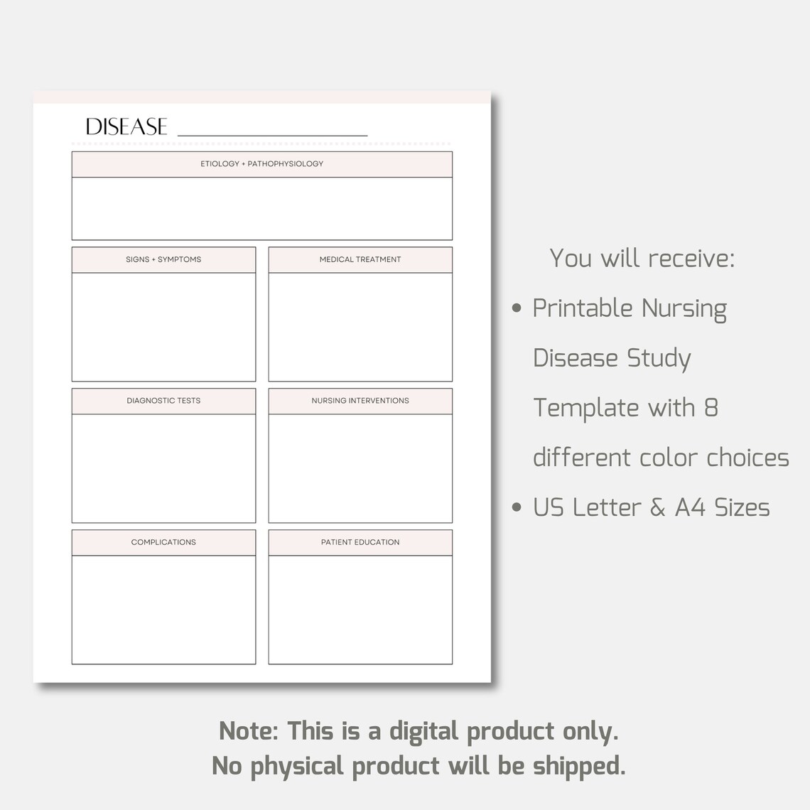 Printable Nursing Student Disease Template, Pathophysiology Nursing ...