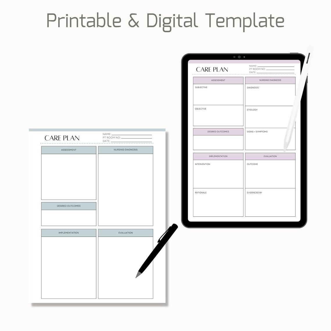 Printable Nursing Care Plan, Nurse Care Plan Template, Nursing Student ...