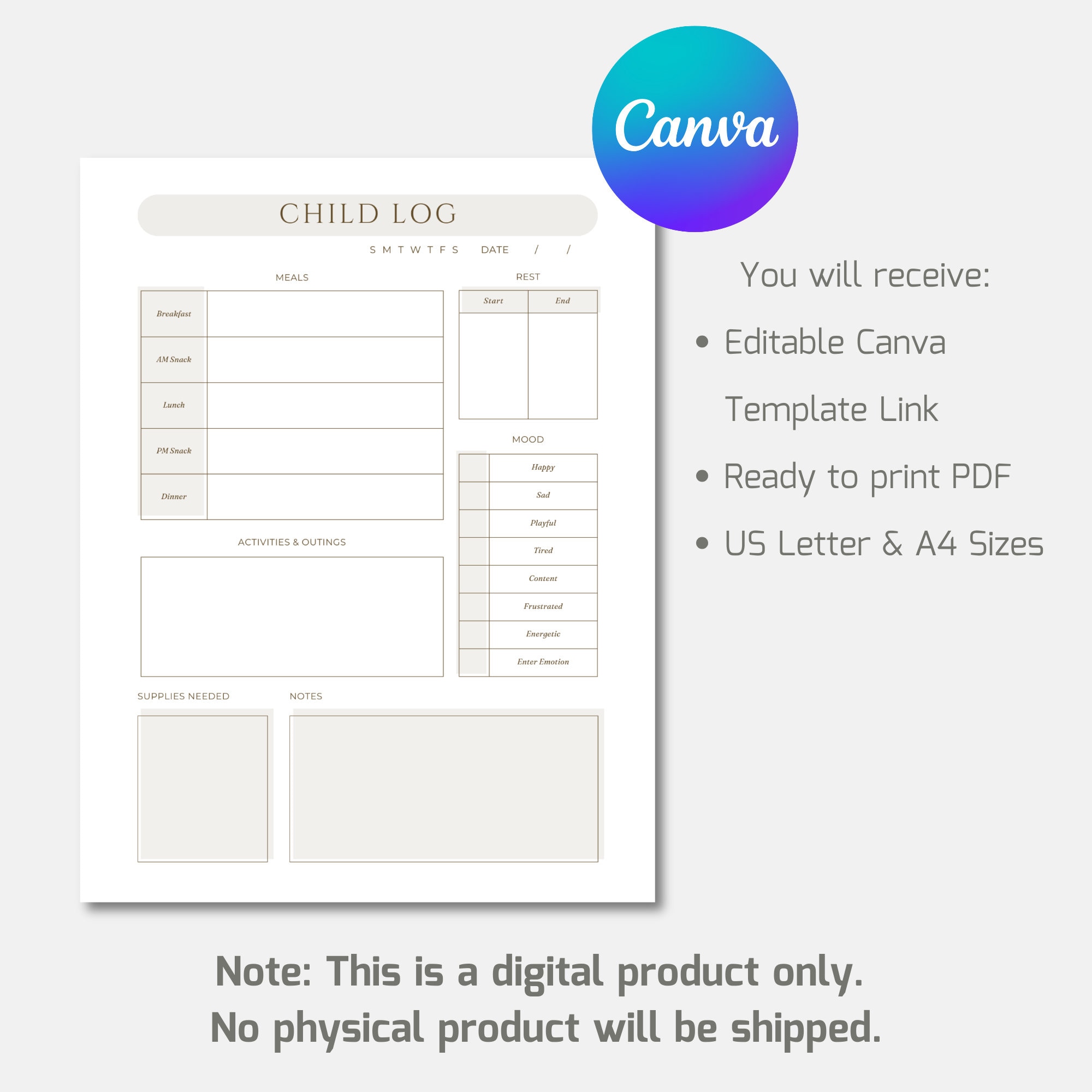 Editable Toddler Daily Report, Child Log, Toddler Meal Log, Child Care ...