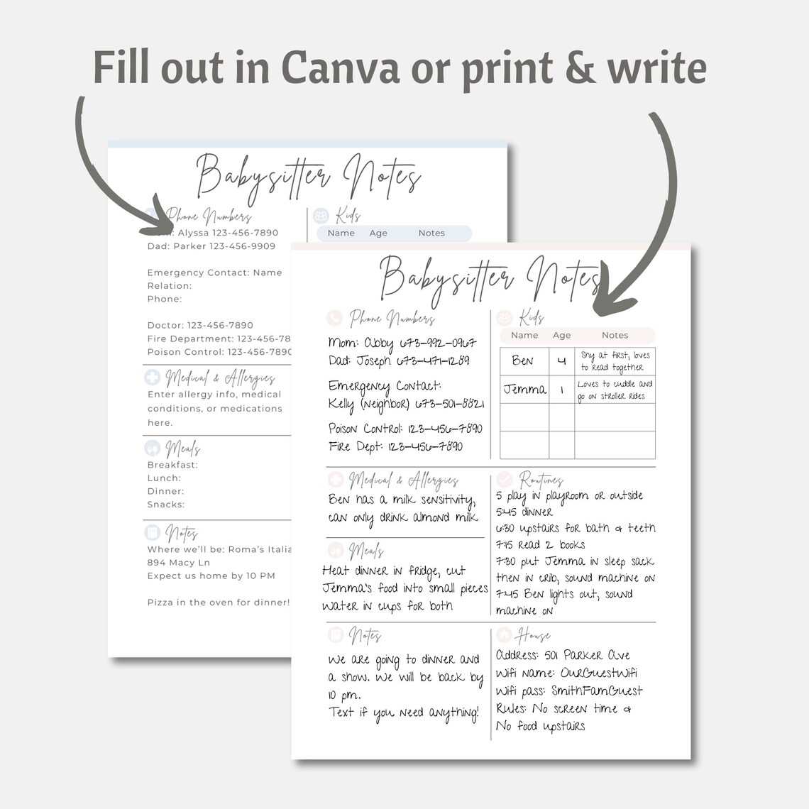 Editable Babysitter Information Sheet, Printable Babysitter Planner ...