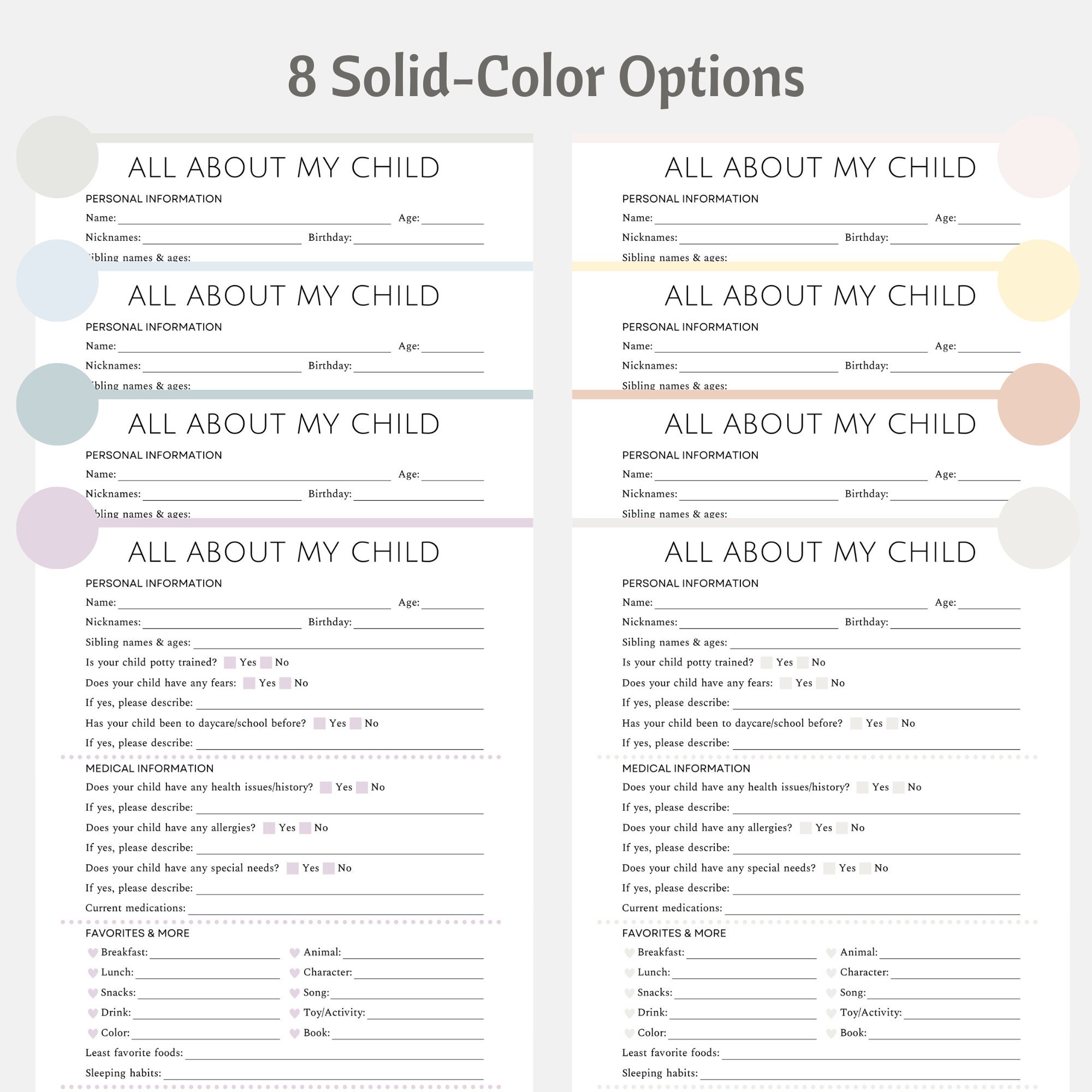 Editable Daycare All About Me Form, Printable Child Information Sheet ...