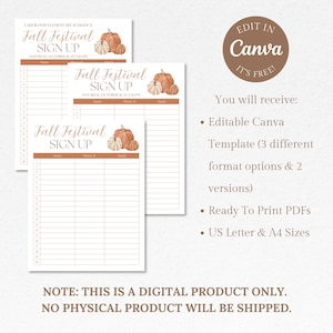 Editable Fall Festival Volunteer Sign up Sheet Template, Thanksgiving ...
