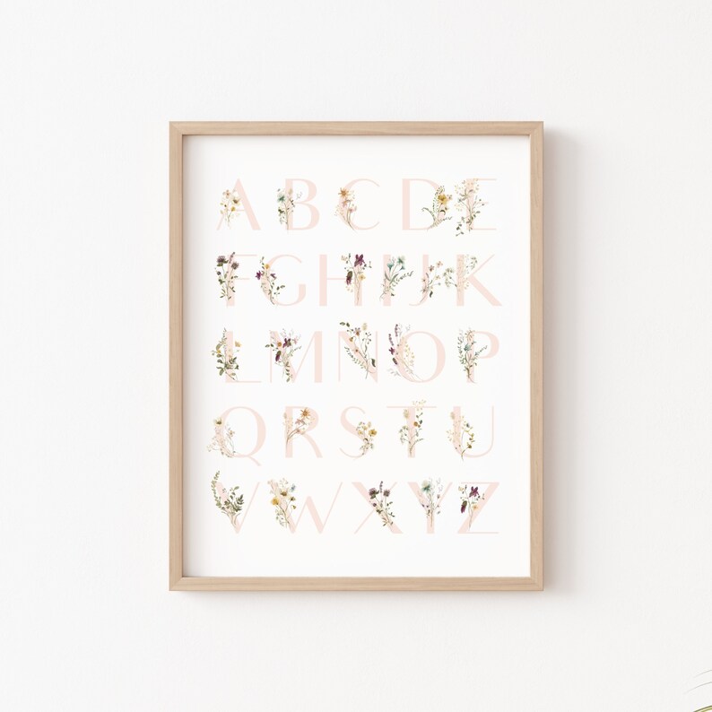 Set of 2 Wildflowers Alphabet Numbers Poster, Floral Alphabet Print ...