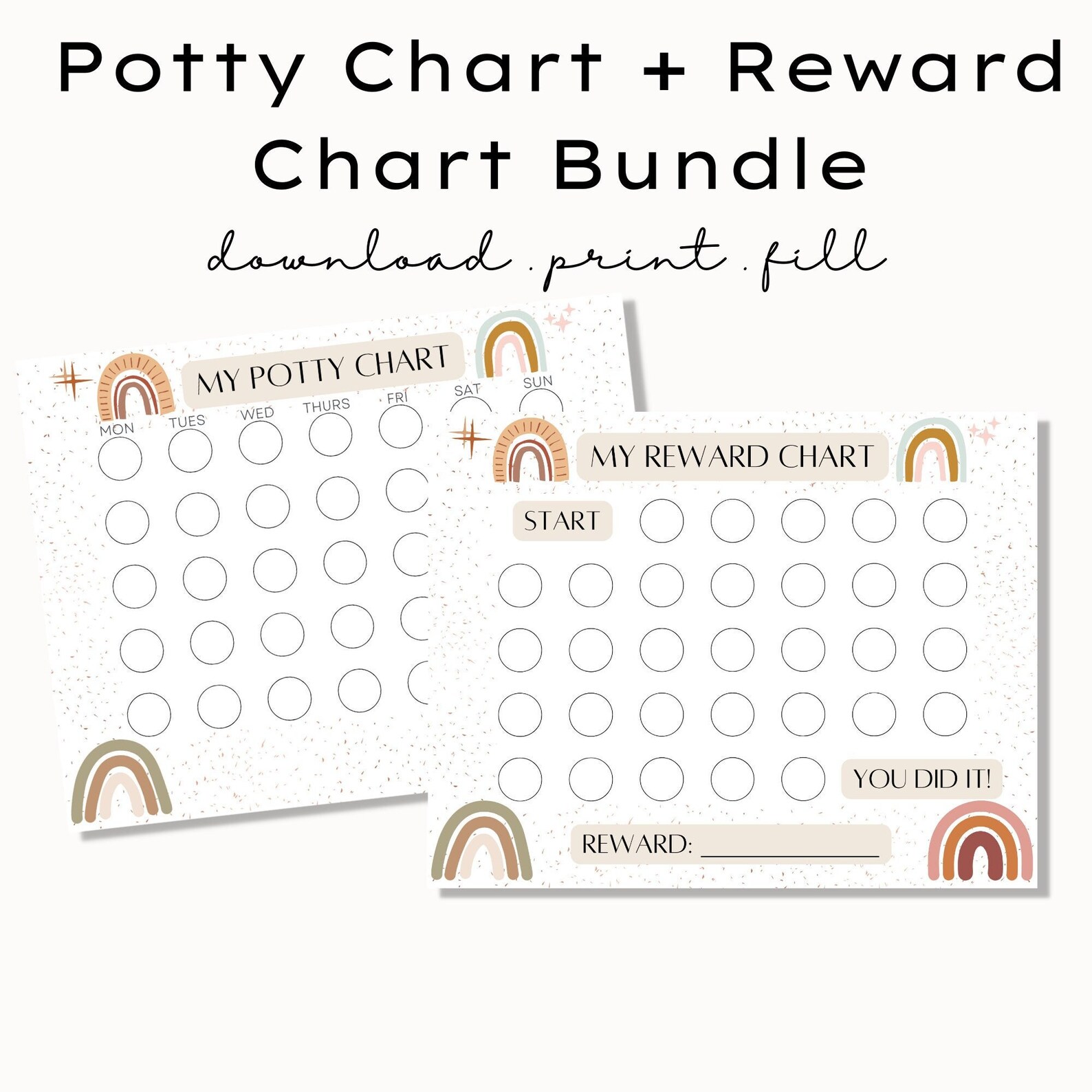 Boho Rainbow Reward Chart Boho Rainbow Potty Chart Printable - Etsy