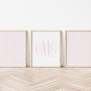 Monogram Nursery Wall Art Set, Grandmillennial Nursery, Pink Gingham ...