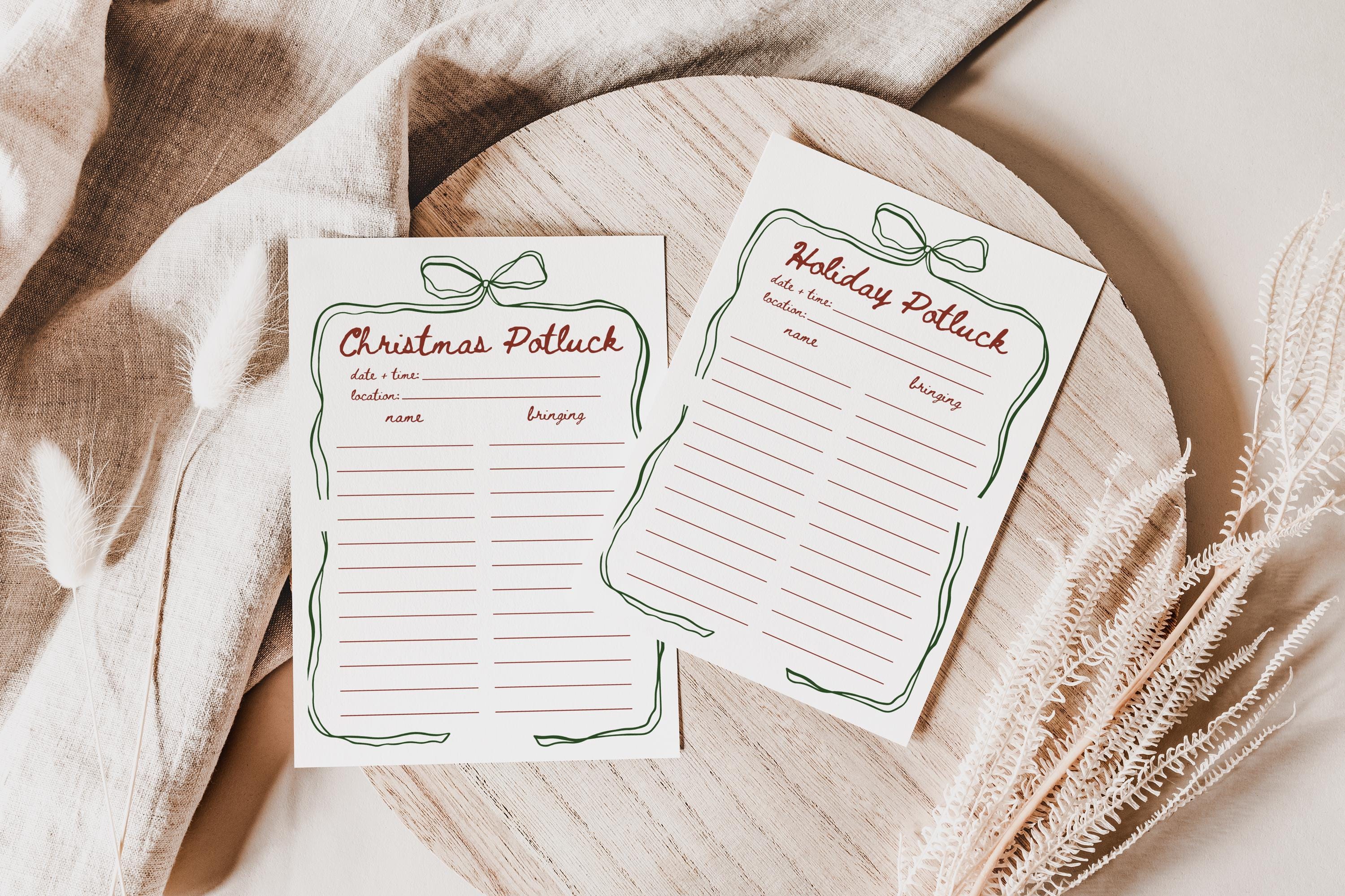 Whimsical Christmas Potluck Sign up Sheet, Vintage Work Holiday Potluck ...