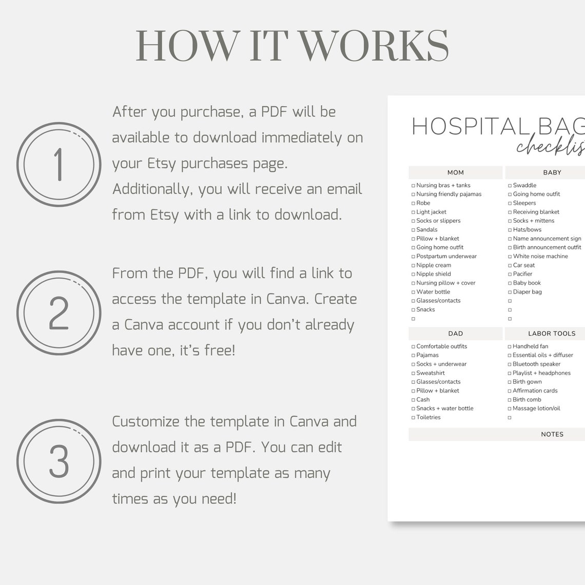Hospital Bag Checklist Printable, Hospital Bag Packing List Template ...