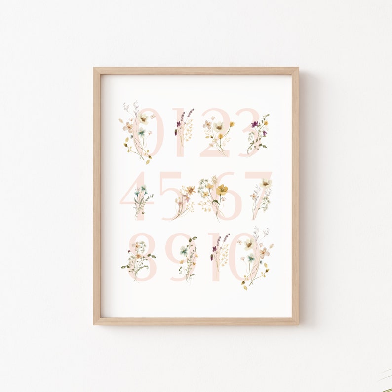 Set of 2 Wildflowers Alphabet Numbers Poster, Floral Alphabet Print ...