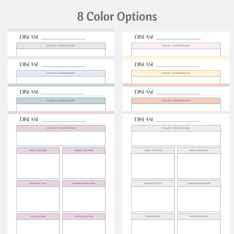 Printable Nursing Student Disease Template, Pathophysiology Nursing ...