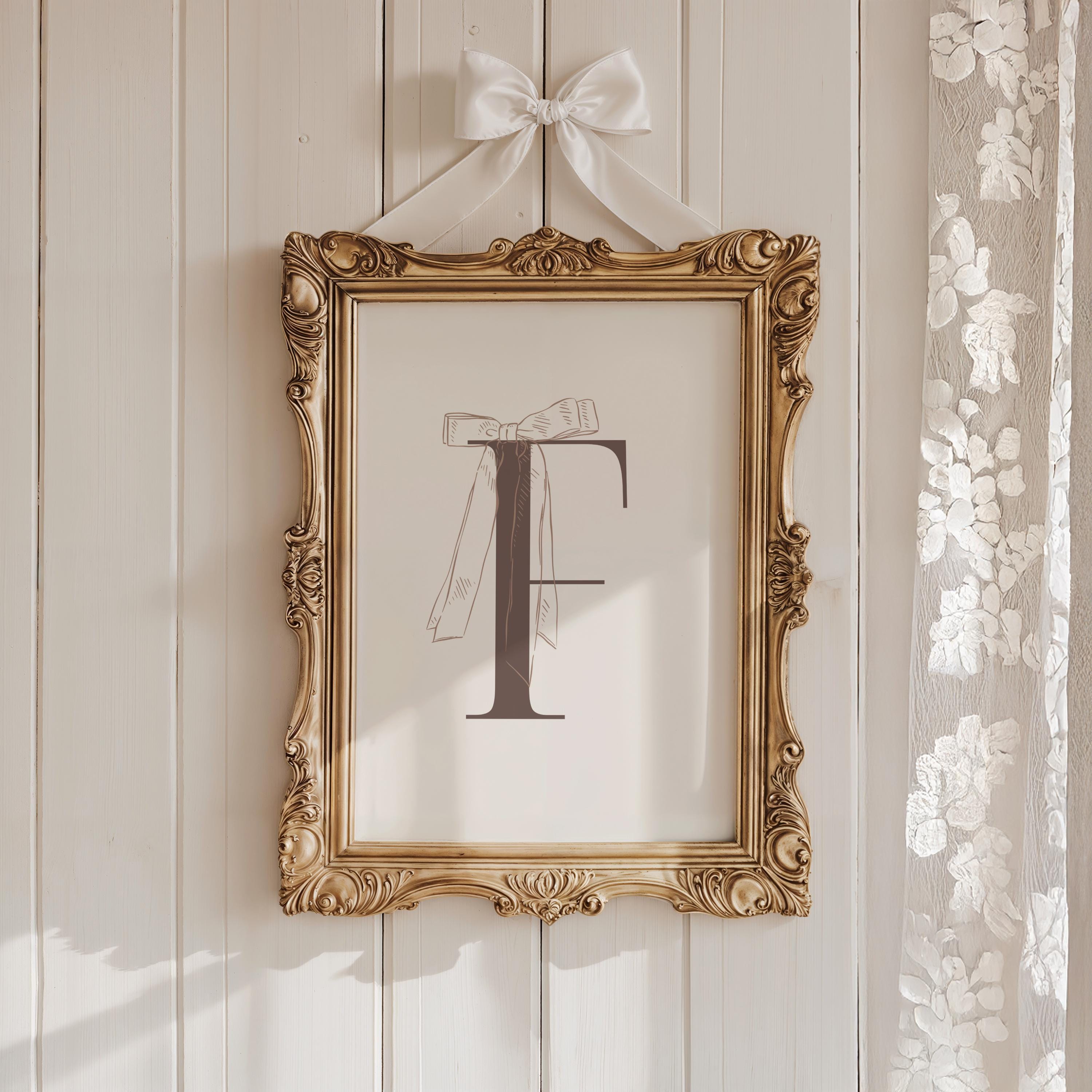 Custom Girl Initial Print, Vintage Bow Nursery Art, Personalized Girl ...