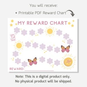 Boho Butterfly Reward Chart, Printable Sticker Chart, Toddler Reward ...